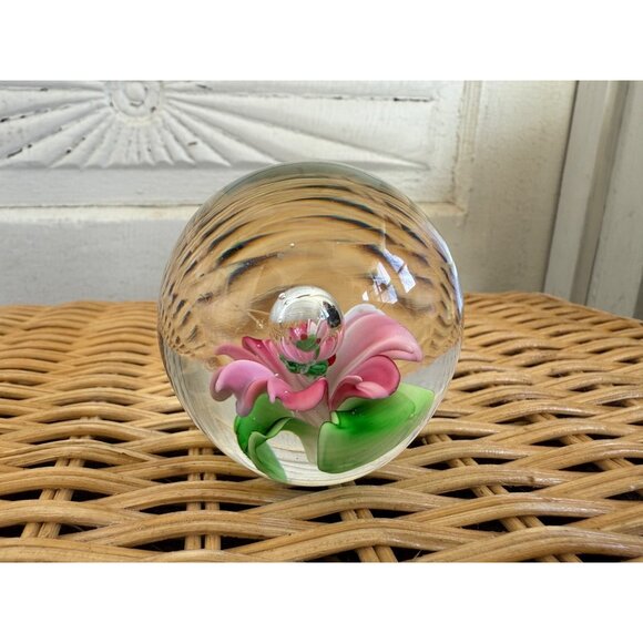unbranded | Accents | Vintage 5s Glass Paperweight Pink Lily Flower ...